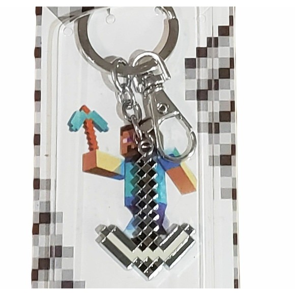 Accessories | Minecraft Iron Pickaxe Keychain Metal Gray With Spilt ...